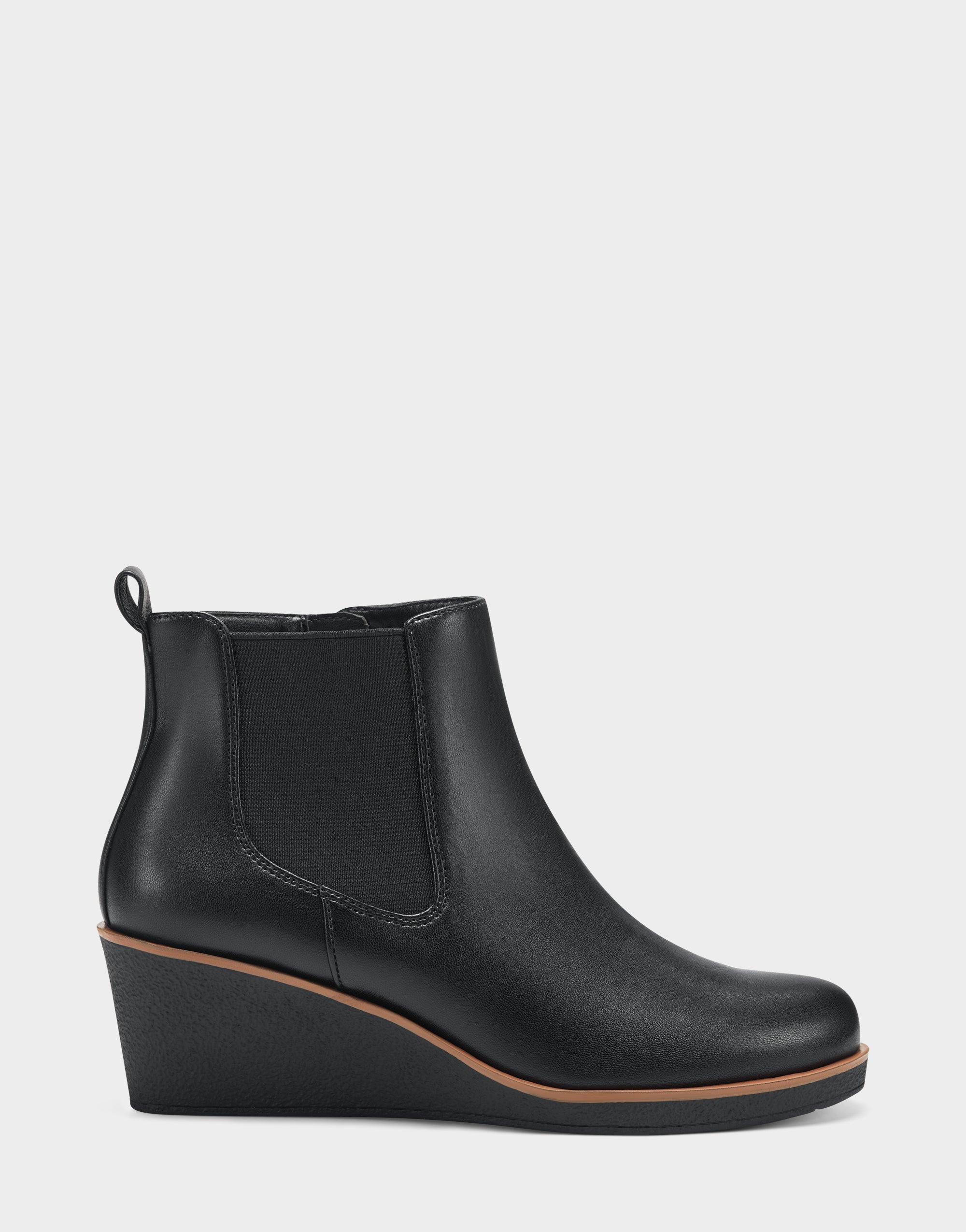 Black Wedge Heel Slip On Bootie with Elastic Goring Brandi – Aerosoles ...